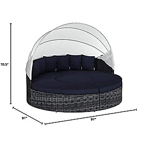 Modway Summon Outdoor Patio Daybed with Canopy and Sunbrella Cushions in Canvas Navy