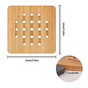 Baveke Bamboo Trivets for Hot Dishes, Coaster Set of 5, Hot Pads for Kitchen, Heat-Resistant Square Trivet Mats for Home Kitchen, Coffee Table, Living Room, Bar, Hot Dishes, Pot, Bowl and Teapot