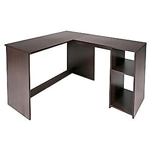 FurnitureR Computer Desk with Bookshelf Industrial Style Study Table Computer Gaming Desk with Storage, Wooden L-Shaped Corner Desk Save Space for Home Office, Brown