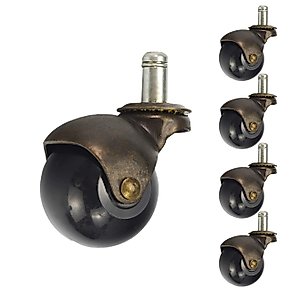 Set of 5 Vintage Bronze 2'' Ball Roller Stem Socket Office Chair Wheel Casters Replacement Antique Retro Style Golden Copper Color (5pcs Without Brake)