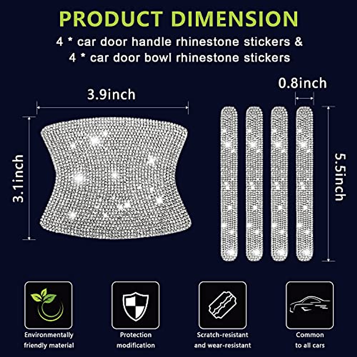 8Pcs Bling Car Door Handle Protector, Bling Car Accessories Crystal Glitter Door Handle Protector Stickers and Decals Scratch Safety Reflective Auto Sticker for Woman …