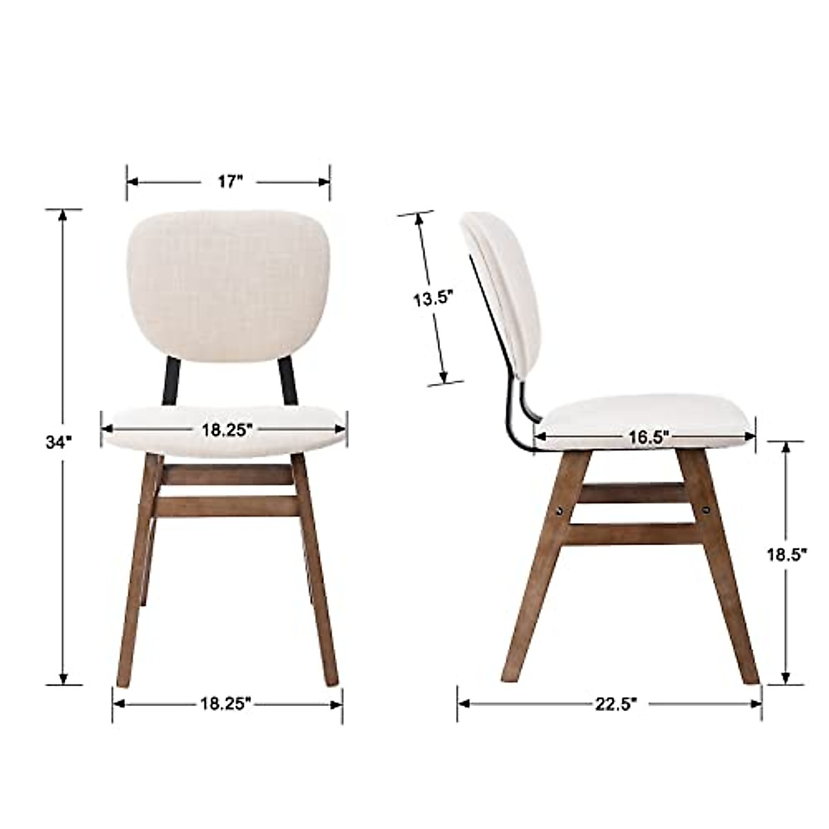 Mid Century Modern Dining Chairs Set of 2, Linen Upholstered Kitchen Chairs with Hardwood Legs and Back Farmhouse Accent Side Dining Room Chairs, Cream