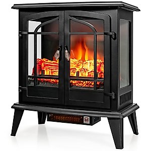 ORALNER Electric Fireplace Heater 25-Inch, Freestanding Fireplace Stove with Realistic 3D Flame Effect, Overheat Protection, Portable Fireplace for Living Room，Bedroom, 1400W, Black