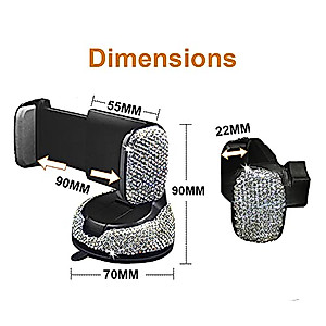 Bling Phone Holder for Car, Girly Rhinestone Car Dashboard Windshield Cell Phone Mount , 360 Degree Adjustable Glitter Sparkly Handcrafted Diamond Car Decor for Women with Air Vent Hook Clip, White