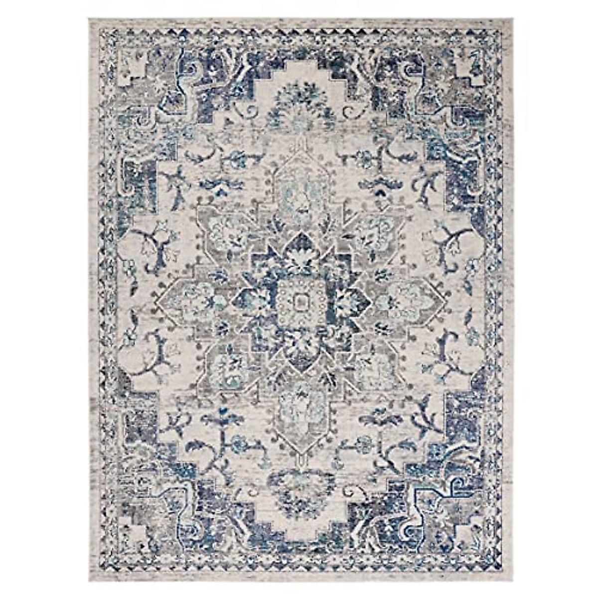 SAFAVIEH Madison Collection 8' x 10' Ivory/Grey MAD473C Boho Chic Medallion Distressed Non-Shedding Living Room Bedroom Dining Home Office Area Rug