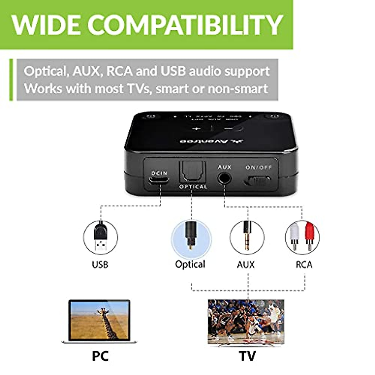 Avantree HT4189 40Hrs Wireless Headphones Set for TV Watching with Bluetooth Transmitter (Digital Optical AUX RCA), No Delay, Dual Link Support, High Volume Over Ear Headset for Seniors, Long Range