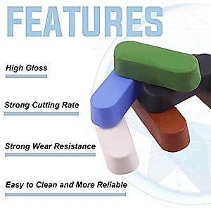 Wokape 10Pcs 100g Polishing Buffing Compound Kit, Including 1Pcs White Diamond, 2Pcs Red Rouge, 2Pcs Black Emery, 1Pcs Brown Tripoli, All Purpose 2Pcs Blue with 1Pcs General Green Compounds