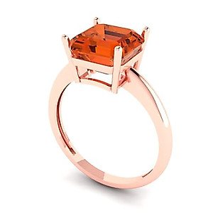 Clara Pucci 2.5 ct Asscher Cut Solitaire Red Simulated Diamond Engagement Wedding Bridal Promise Anniversary Ring 18K Rose Gold Size 8