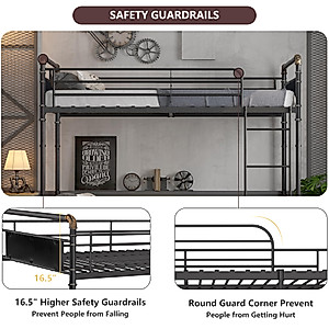 2 IN 1 Metal Bunk Bed Twin Over Twin, Convertible Twin Bunk Beds into 2 Individual Twin Size Bed for Kids Adults, 16.5" High Guard Rail,Space-Saving No Box Spring Needed Easy Assembly (Black)