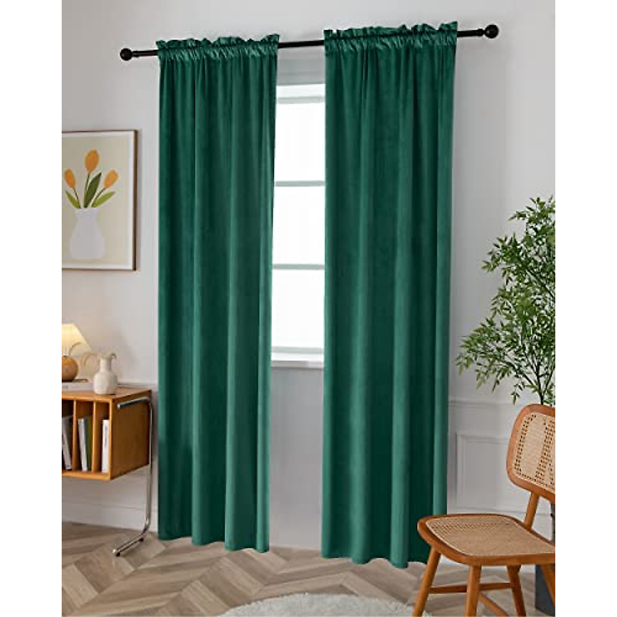 SMILETIME Emerald Green 95in Long Velvet Curtains with Rod Pocket Thermal Insulated Soft Privacy Room Darkening Velvet Drapes for Bedroom and Living Room, Set of 2 Panels, 42 x 95 Inches Long