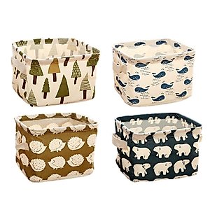 Kamuavni Fabric Basket Mini Storage Basket 4 Pack Small Canvas Baskets Desk Storage Organizer For Keys Small Baket For Organizing 7.9"×6.3"×5.5"- 4 pack