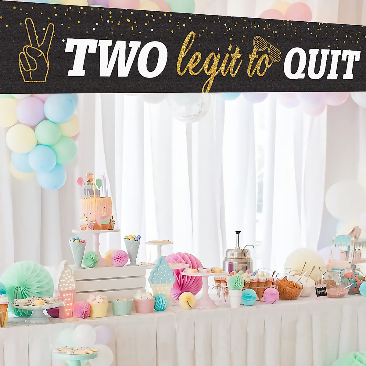 Large Two Legit To Quit Banner Backdrop,Happy 2 Years Old Birthday Banner Background Photo Booth, Decorations Supplies For Baby Birthday Party Decor Lawn Sign Yard Sign 9.8x1.6 Feet