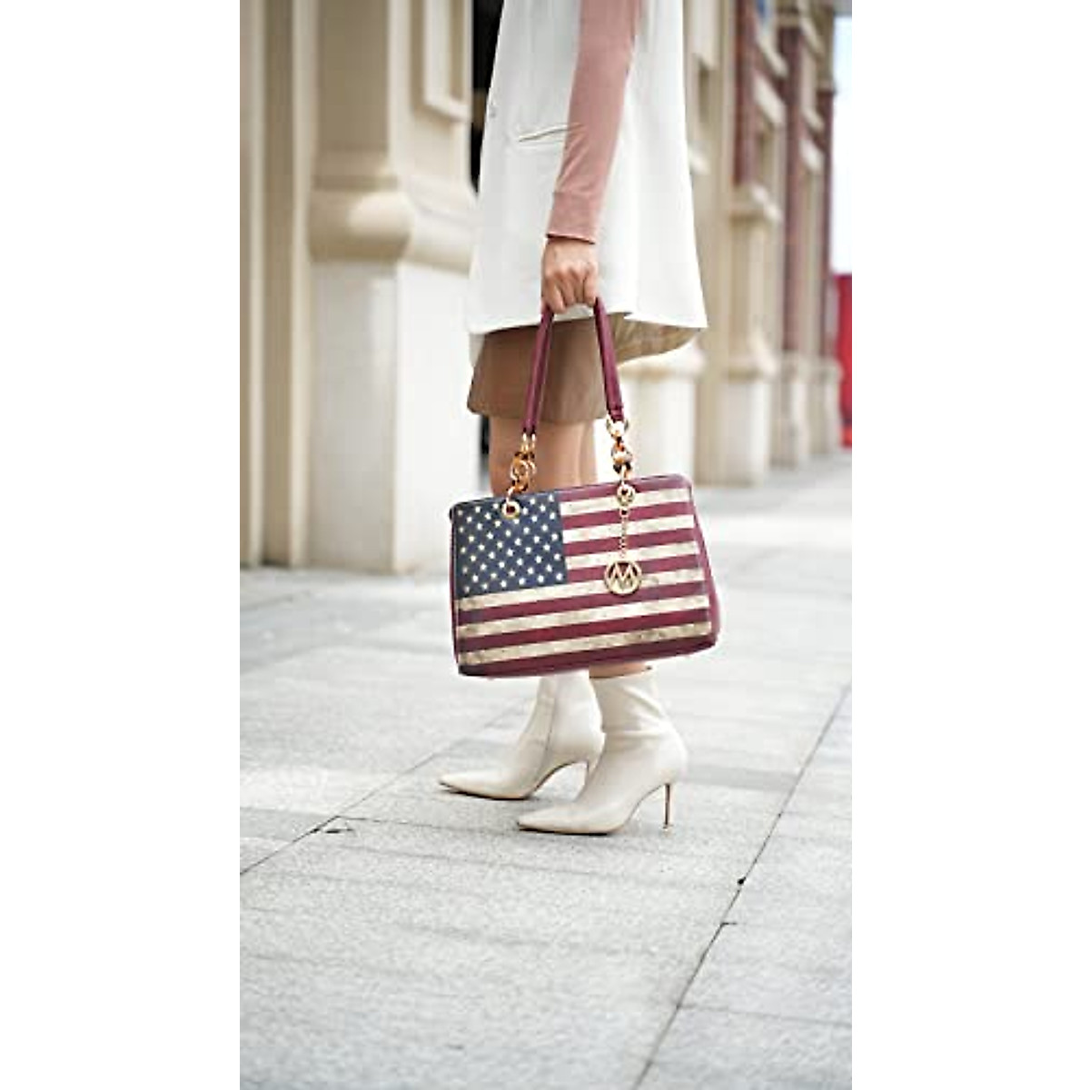 MKF Collection Patriotic Shoulder Bag for Women, USA Satchel Vegan Leather Designer American Flag Handbag Tote Purse