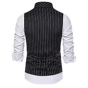 Mens Pinstripe Plaid Vest Slim Fit Formal Dress Vest Double-Breasted Business Vest
