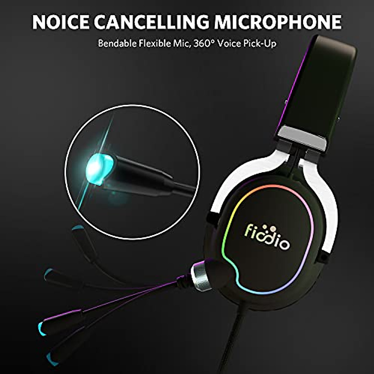 Fiodio Gaming Headset with Surround Sound Stereo for Xbox One PS4 PC Switch Tablet, Noise Cancelling Over Ear Headphones with Mic, LED Light and Soft Memory Earmuffs for Laptop