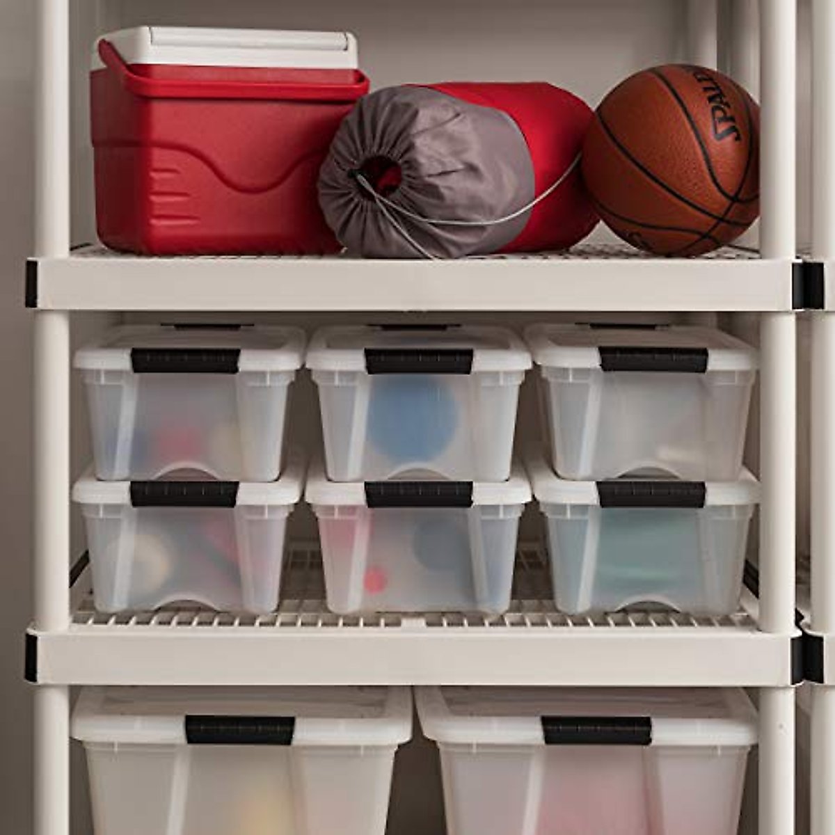 IRIS USA 12 Qt. Plastic Storage Container Bin with Secure Lid and Latching Buckles, 6 pack - Pearl, Durable Stackable Nestable Organizing Tote Tub Box Toy General Organization Small