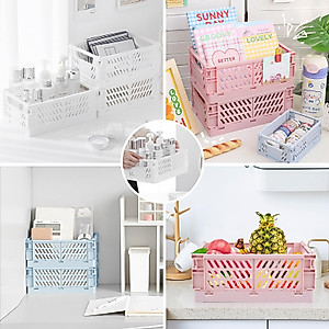 Weraher Plastic Baskets for Desk Organizing, Drawer Organizer, 2 Medium+2 Small Durable Folding Storage Crate for Home Kitchen Classroom Office Bedroom and Bathroom (Pink)