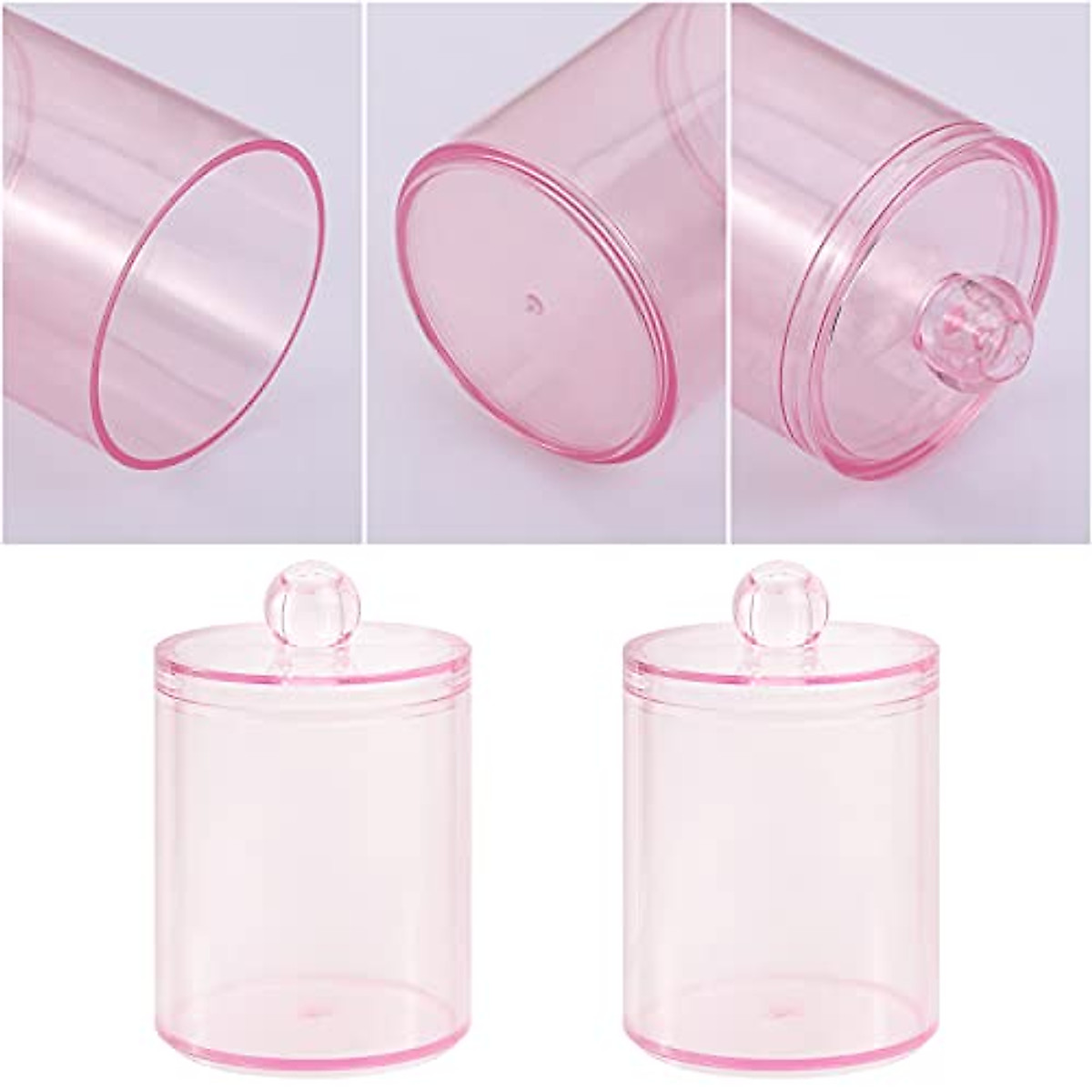 Tbestmax 2 Pack Qtip Holder Bathroom Jars Canisters for Cotton Ball Swab Pad Storage Dispenzer, Pink 10-Ounce