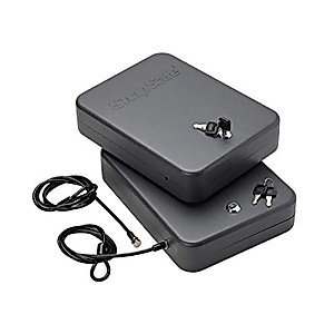 SnapSafe Portable Lock Box for Guns and Valuables, 2 Pack - Includes 2 Lock Boxes (Keyed Alike), 4 Keys, Patented Security Cable - An Ideal Car Gun Safe, TSA Gun Case - XL, Black, 10 x 7 x 2 Inches