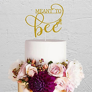 Meant To Bee Cake Topper for Wedding Engagement Bridal Shower Bachelorette Baby Shower Party Supplies Gold Glitter