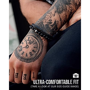 LUXAR Men’s Genuine Interwoven Black Leather Braided Bracelet | Brushed Black Stainless Steel Clasp | Large (7-7½ Inch Wrist) | Male Jewelry