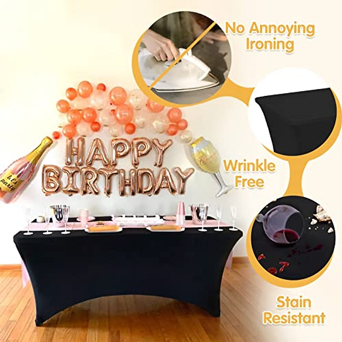 6 Pack Black Fitted Spandex Table Covers - 6Ft Stretch Tablecloths for 6 Foot Rectangle Folding Tables Rectangular Bulk Linen Fabric Elastic Table Clothes for Wedding Banquet Party Buffet Display