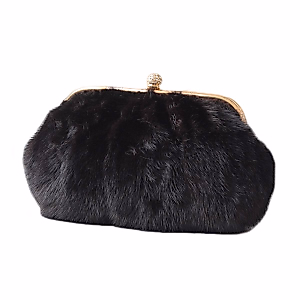 KAISHIN Deluxe Womens Leopard Evening Bags Rhinestone Clutch Bags Full-pelt Mink Fur Shoulder Bags Crossbody Bags Dark Coffee