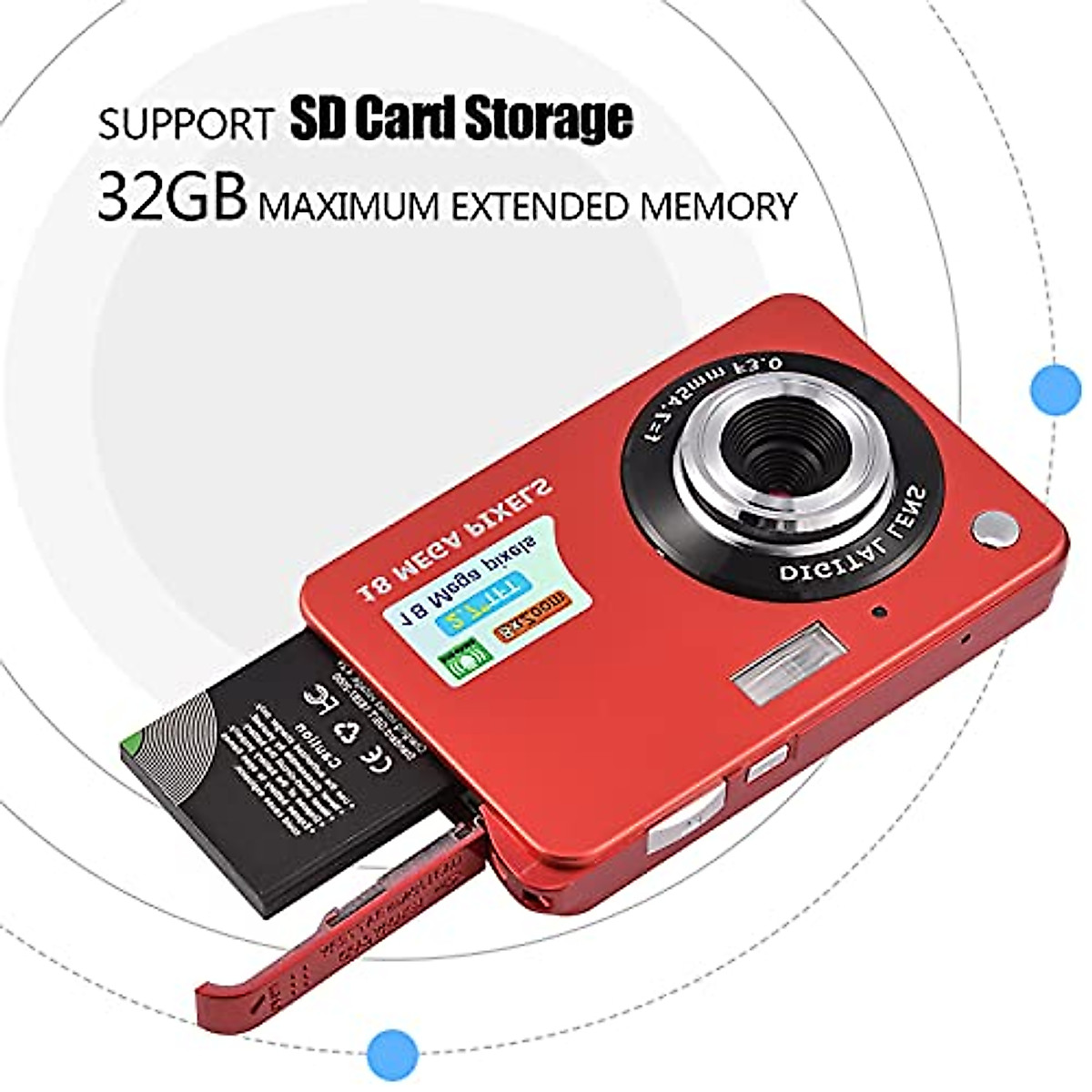 Shanrya Camera, 2.7in LCD 720P Resolution Face Detection Digital Camera 8X Zoom for Home for Travel for Party(red)