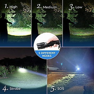 SKNSL Flashlights High Lumens Rechargeable, 990,000 Lumens High Powerful Flash Lights, Super Bright Tactical Handheld Led Flashlight with 5 Modes, Waterproof for Camping,Emergencies