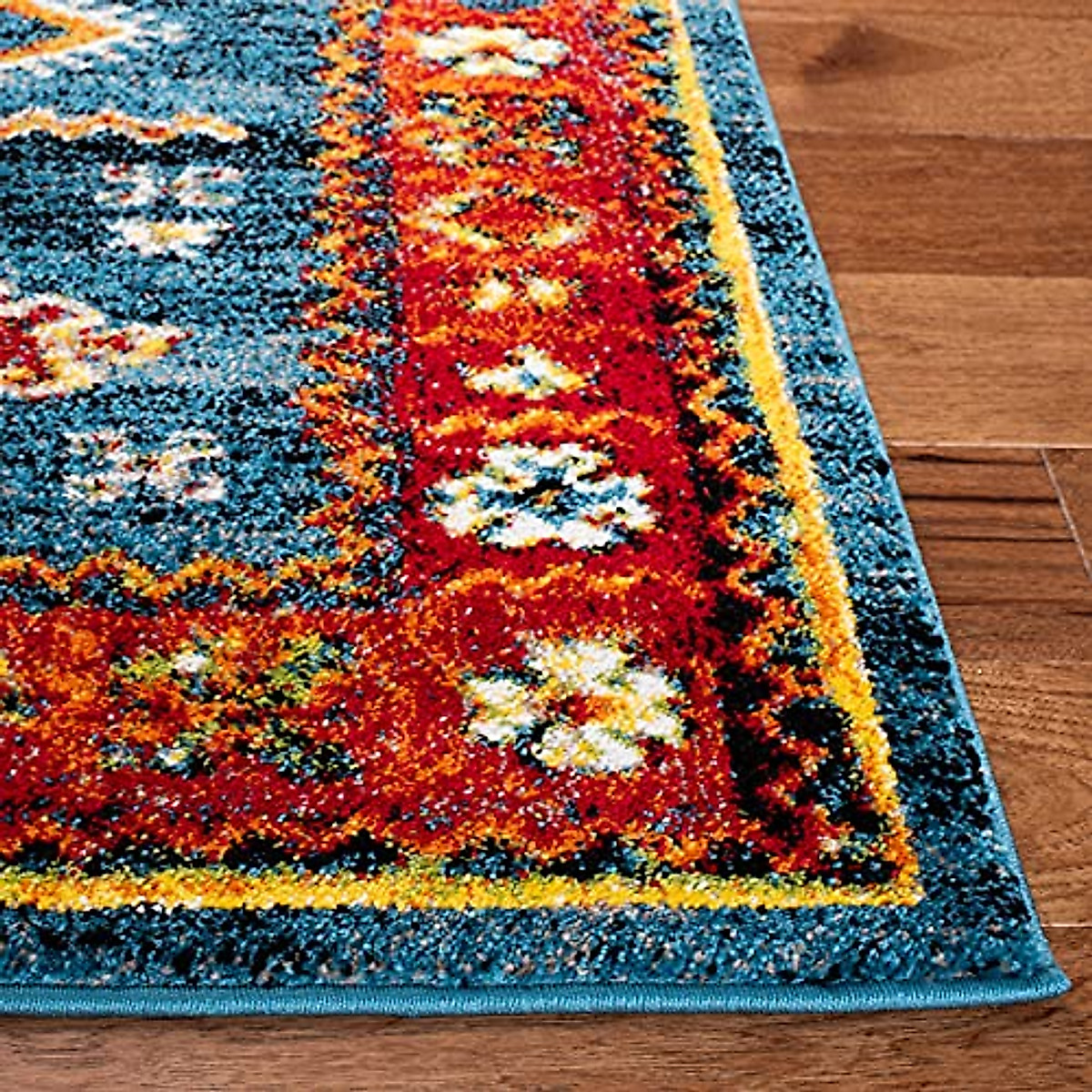 SAFAVIEH Vintage Hamadan Collection Accent Rug - 2'7" x 5', Blue & Orange, Design, Non-Shedding & Easy Care, Ideal for High Traffic Areas in Entryway, Living Room, Bedroom (VTH253M)