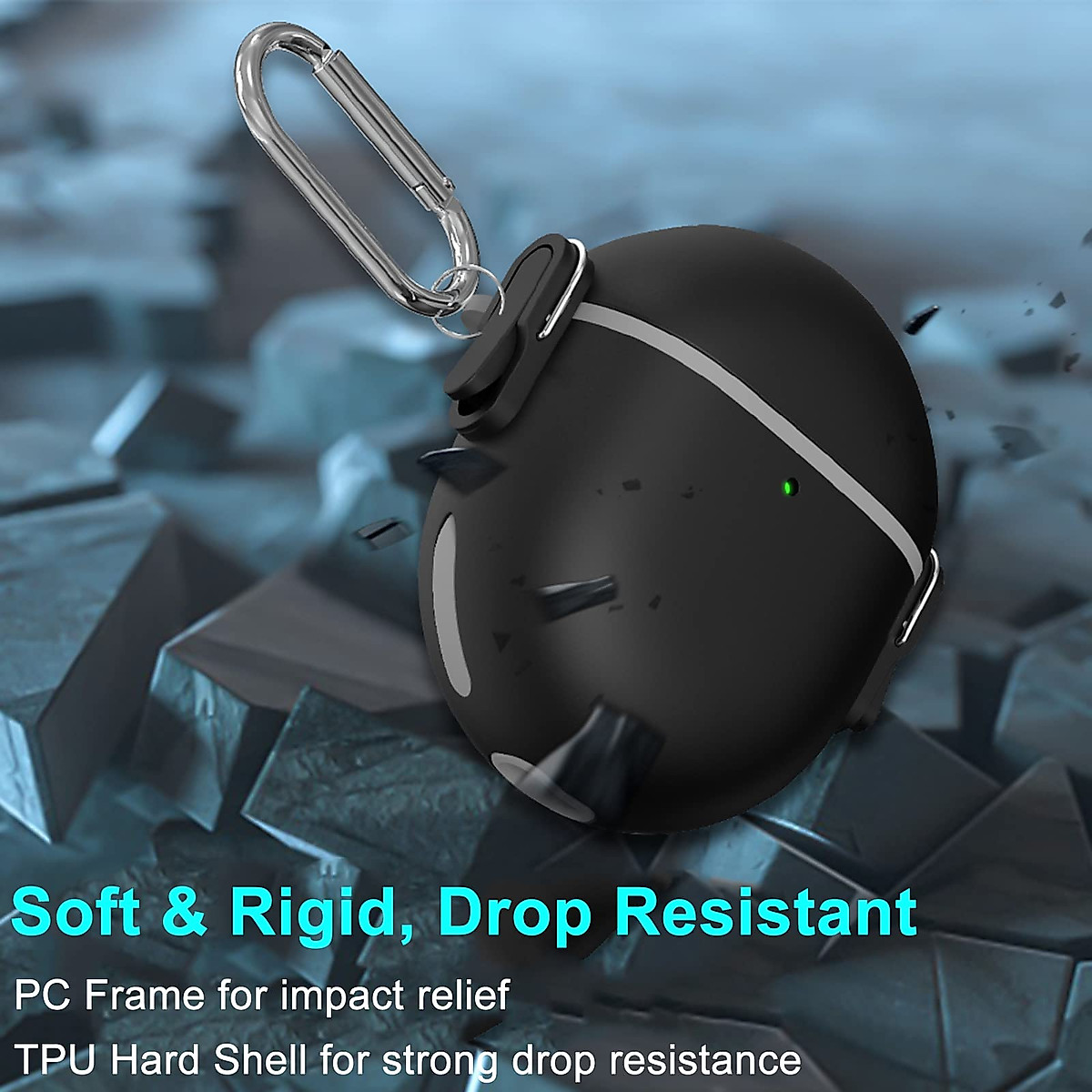 [Upgrade Lock] Case for Google Pixel Buds Pro 2 Case (2024), for Pixel Buds Pro 2022, Shock-Absorbing Protective Cover Accessories TPU Hard Shell with Carabiner & Lanyard (Black)