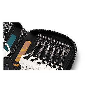 BAKUN Large Zipper Leather Car Key Case, Key Holder Key Organizer Wallet, With 16 Hooks (L, light brown)