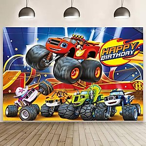 Blaze and The Monster Machines Birthday Decorations, Blaze and The Monster Machines Happy Birthday Banner Backdrop for Blaze and The Monster Machines Birthday Party Supplies (5x3ft)