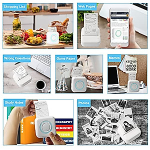 Portable Mini Printer, Pocket Bluetooth Thermal Printers with 7 Rolls Printing Paper for Smartphone, Inkless Printing Gift for DIY Label Receipt Photo Notes Study Home Office