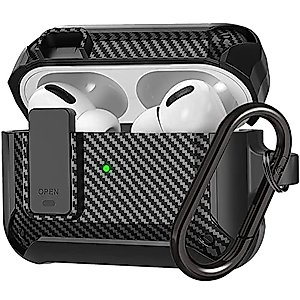 Wonjury for Airpods Pro 2 Case Cover with Lock, Rugged Shell Military Armor Air Pod Pro 2 Case for Men with Keychain Cool Shockproof Protective Case for AirPod Pro 2nd Gen 2022 - Black