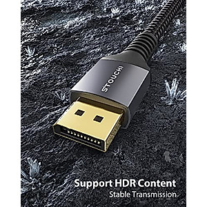 Stouchi DisplayPort Cable 1.4, 8K 6.6FT DP Cable 32.4Gbps 8K@60Hz HBR3 4K@60Hz/144Hz/120Hz 5K@60Hz 1080P@240Hz Support FreeSync G-Sync HDR10 Display Port for Gaming Monitor Graphics Card