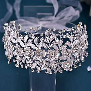 AMORARSI Wedding Headband Rhinestone Wedding Hair Piece for Brides Crystal Hair Accessories for Women and Girls (Silver)