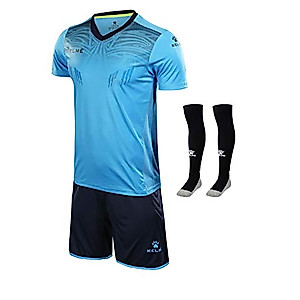 KELME Soccer Goalkeeper Jersey Short Sleeve Uniform Kit - Mens Padded Football Goalie Shirt Shorts Socks Unisex Adult Sizes (Blue, X-Large)
