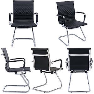 BESTANO Office Guest Chairs Reception Chairs Waiting Room Chairs Set of 4 Conference Room Chairs with Mid Back, Modern PU Leather Desk Chairs, Black