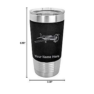 LaserGram 20oz Vacuum Insulated Tumbler Mug, Low Wing Airplane, Personalized Engraving Included (Faux Leather, Black)