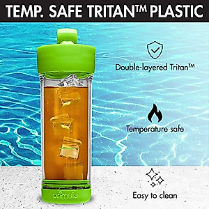 Primula Press and Go Iced Tea Maker, Travel Tumbler, Infuser Bottle, Leak-proof Flip-top Lid with Carry Loop, Dishwasher Safe, Made without BPA, 16-Ounce, Green
