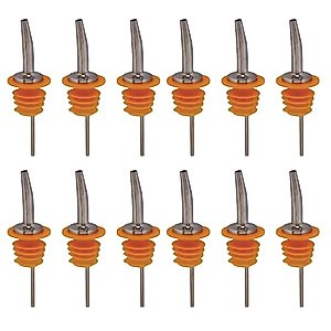 Spill-Stop 285-60 Tapered Pourer Dispenser, Metal Spouts for Liquor Bottle Pourer with Poly-Cork, Orange, 12 Units