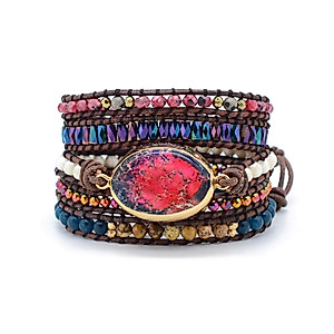 Teepollo Handmade Jasper Turquoise Amethyst Boho Wrap Bracelets for Women-Healing Natural Stone Beads Crystal Bohemian Bracelets Collection for Women Girl