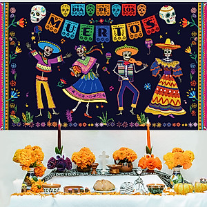 Day of The Dead Backdrop for Mexican Fiesta Sugar Skull Flowers Background Dia DE Los Muertos Birthday Halloween Party Supplies Fiesta Banner Party Decoration Photo Booth Studio(Dance)