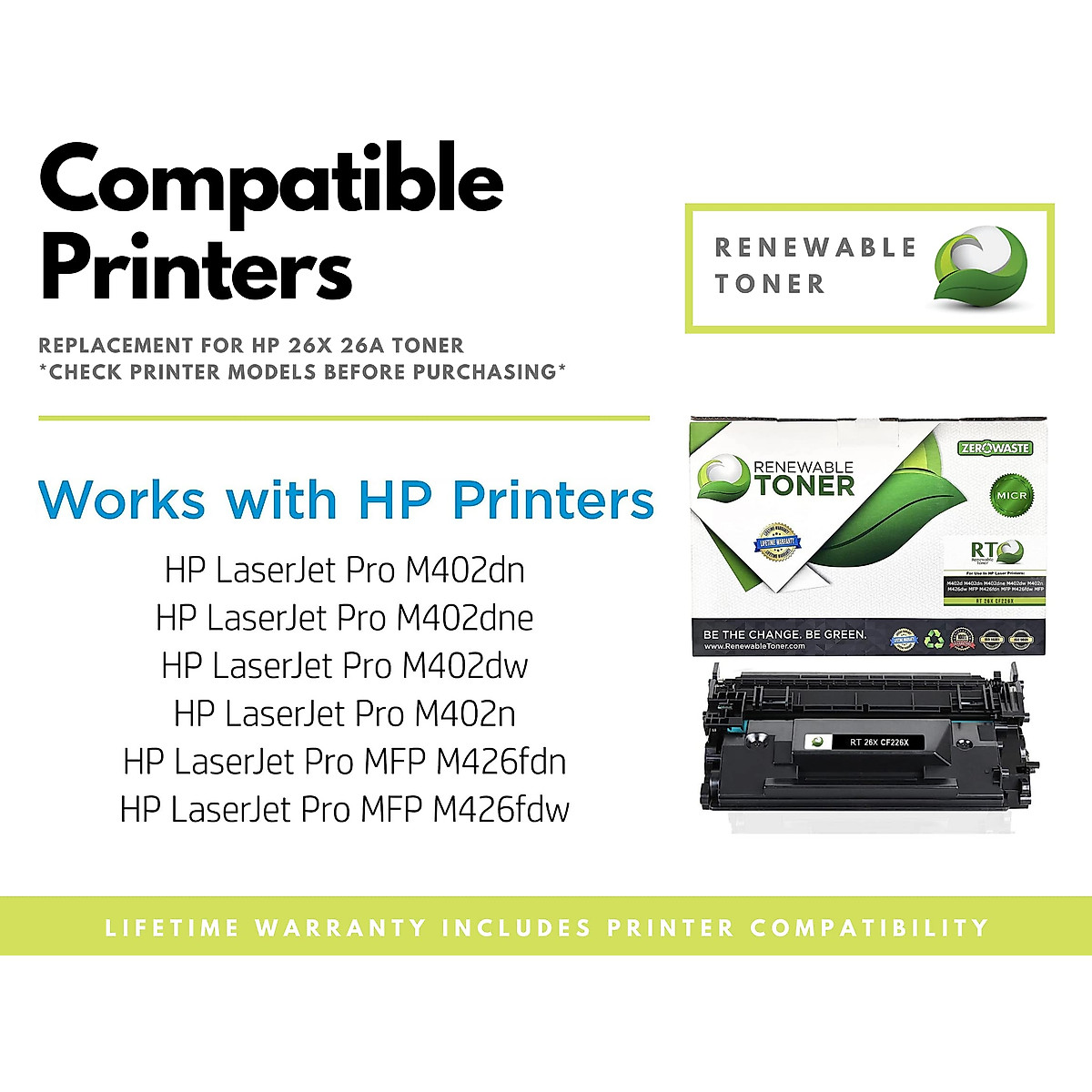 RT 26A MICR Toner Compatible Replacement for HP 26A 26X | HP Laser Pro M402n M402dn M402dw MFP M426fdw M426fdn M426dw | CF226A CF226X Check Printer Ink Cartridge