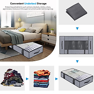 Onlyeasy Foldable Underbed Bags - 2 Pack Blankets Clothes Comforters Storage Bag Breathable Zippered Organizer for Bedroom with Clear Window and 4 Handles, 39.4x19.7x5.9 in, Linen-like Grey, MXDUBBP2
