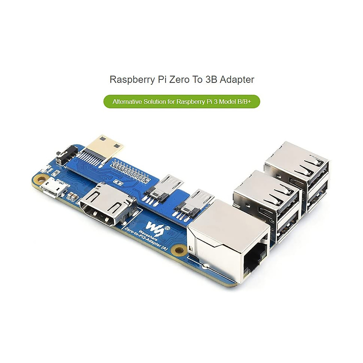Raspberry Pi Zero to Pi 3B/3B+ Adapter, Connect Raspberry Pi Zero/W/Zero 2 W to Replace Raspberry Pi 3 Model B/3B+, Compatible with Pi 3B/3B+ Hats, Support 1-CH RJ45 Ethernet Port, 10/100 M Adaptive
