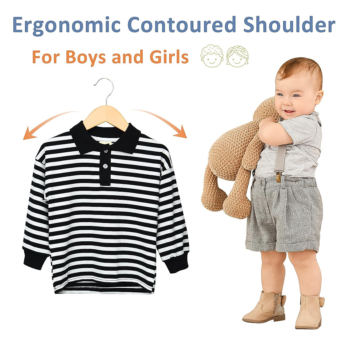 FairyHaus Kids Hangers 20 Pack 12.8 Inch, Natural Wooden Baby Hangers for Closet, Anti-Rust 360° Swivel Hook, Notches & Smooth Finish, Durable and Strong Childrens Hangers for Clothes