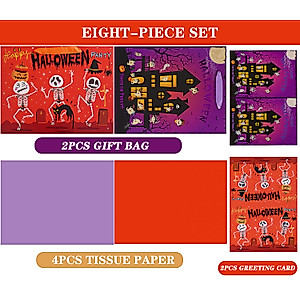 Jaywayang 2Pcs 12.6" Large Happy Halloween Paper Gift Bags with Card and Tissue Paper for Kids Halloween Presents Warpping, Holiday, Trick or Treat Party.