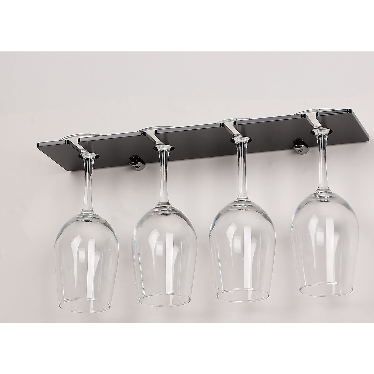Wine Rack Wall Mounted Wine Glass Holder 4 Wine Glasses Holder Rack Stemware Display Drying Storage for Kitchen Home Bar (Black)